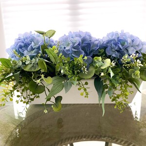 Blue Hydrangeas With Greenery Arrangement, Silk Flower Dining Table ...