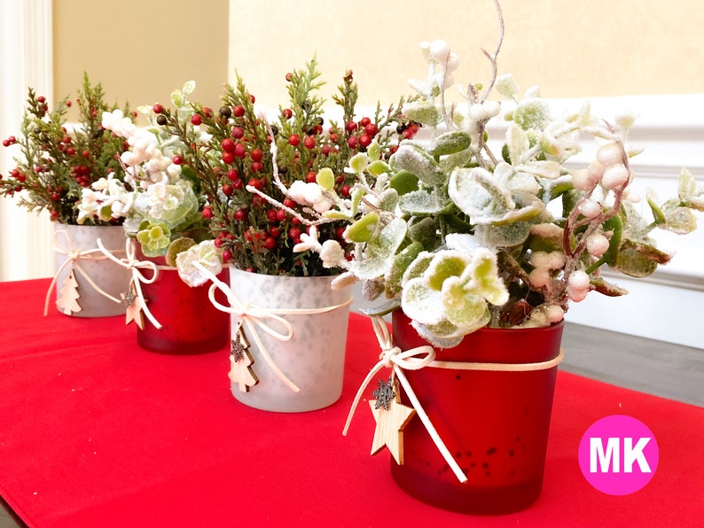Simple Christmas Arrangement in Glass Cup Tied With Charm - Etsy