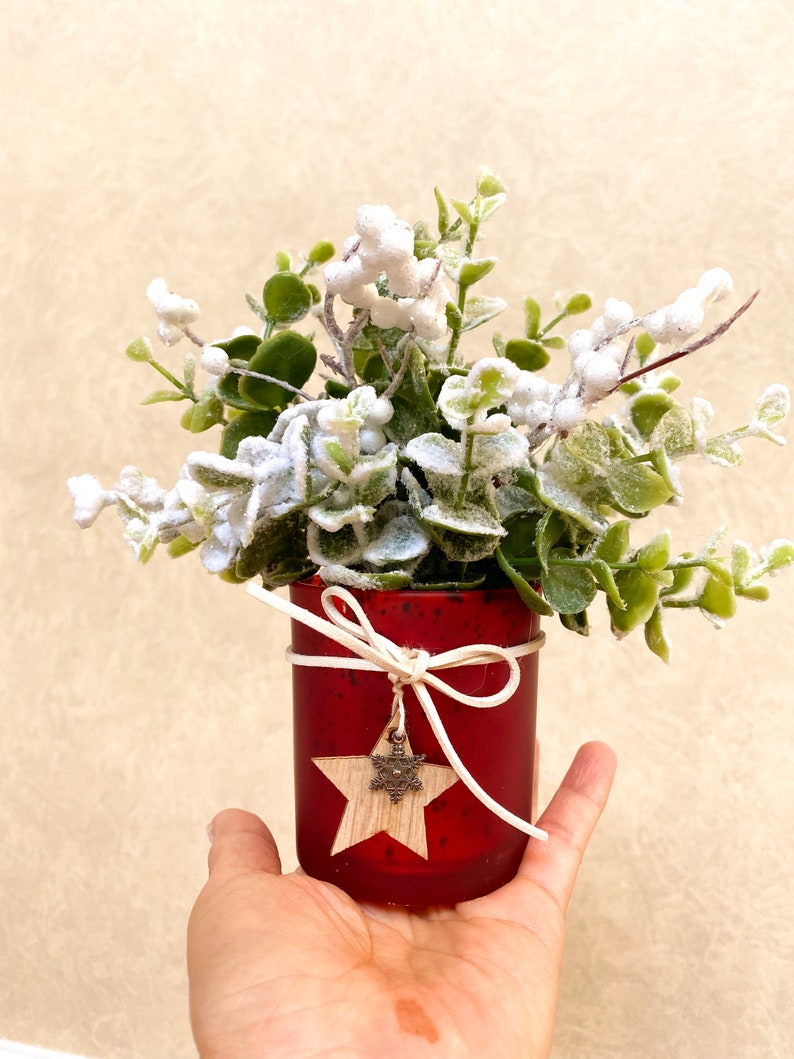 Simple Christmas Arrangement in Glass Cup Tied With Charm - Etsy