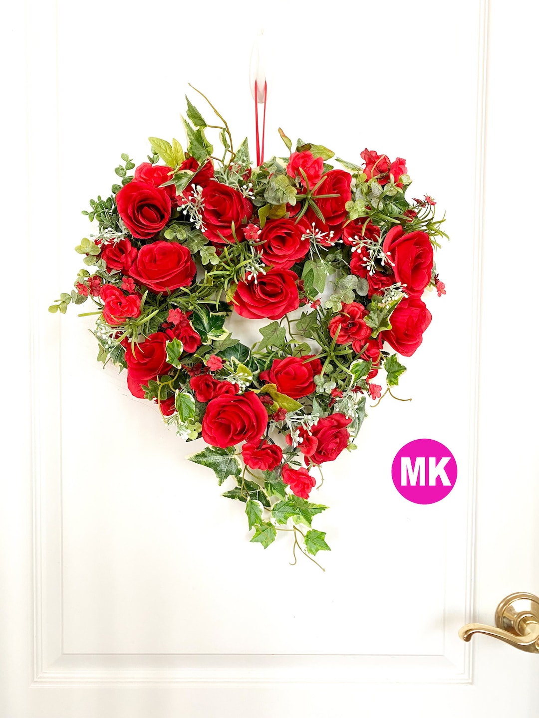 Valentine Day Red Rose Heart Wreath, Mother's Day Deco, Red Rose With ...