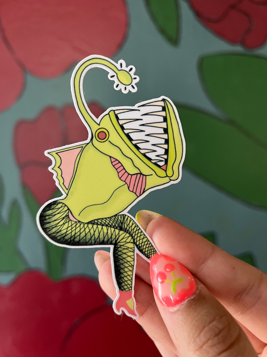 Weirdcore Art Sticker – Trippy Angler Fish With Fishnet Legs | Surreal ...