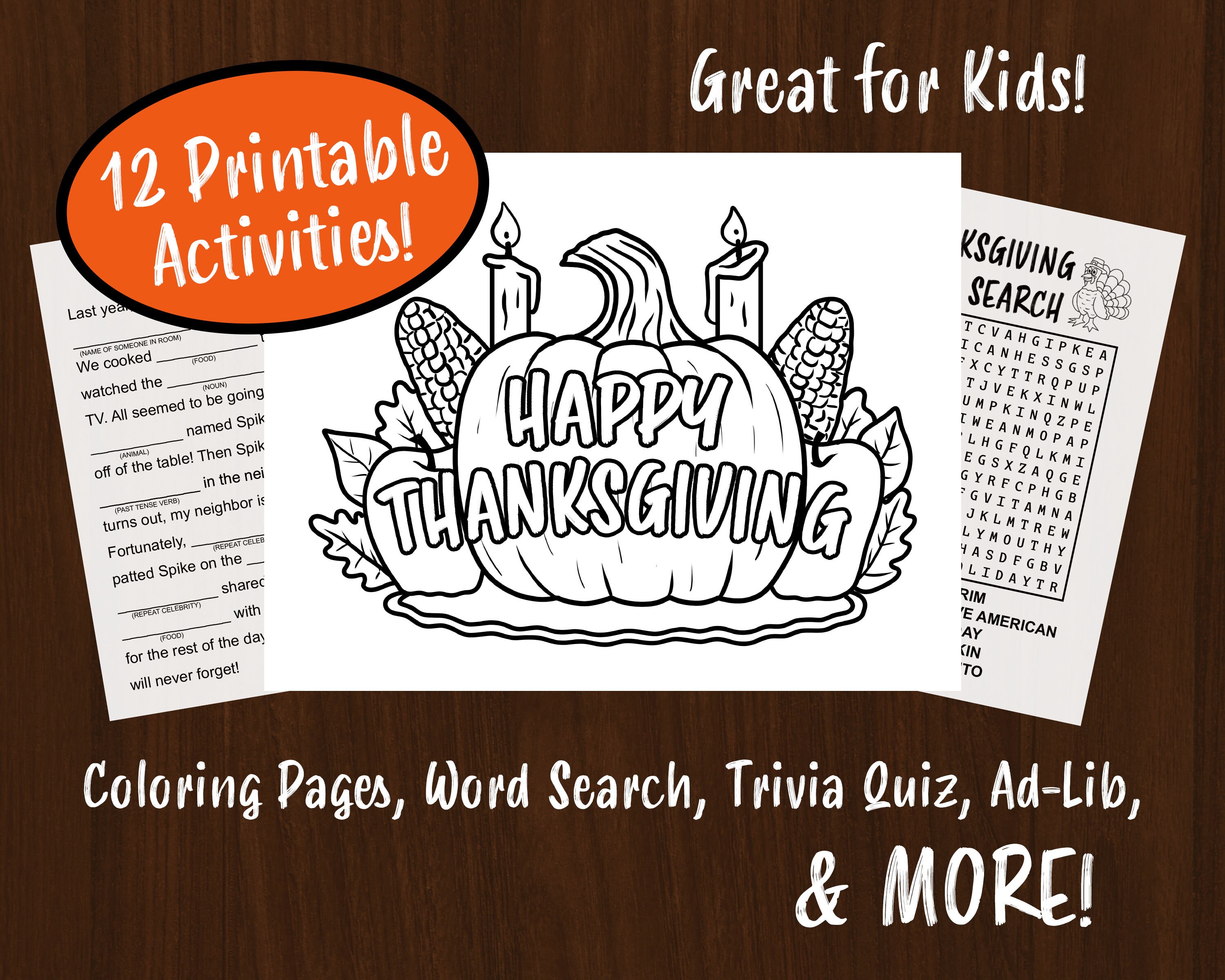 Printable Thanksgiving Activity Bundle Download, Coloring Pages, Word ...