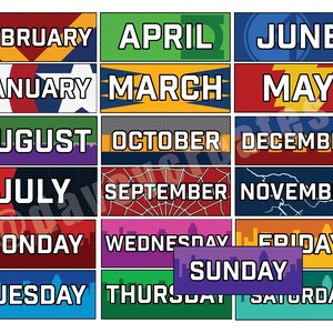 Superhero Calendar Month and Days PRINTABLE Classroom Bulletin ...