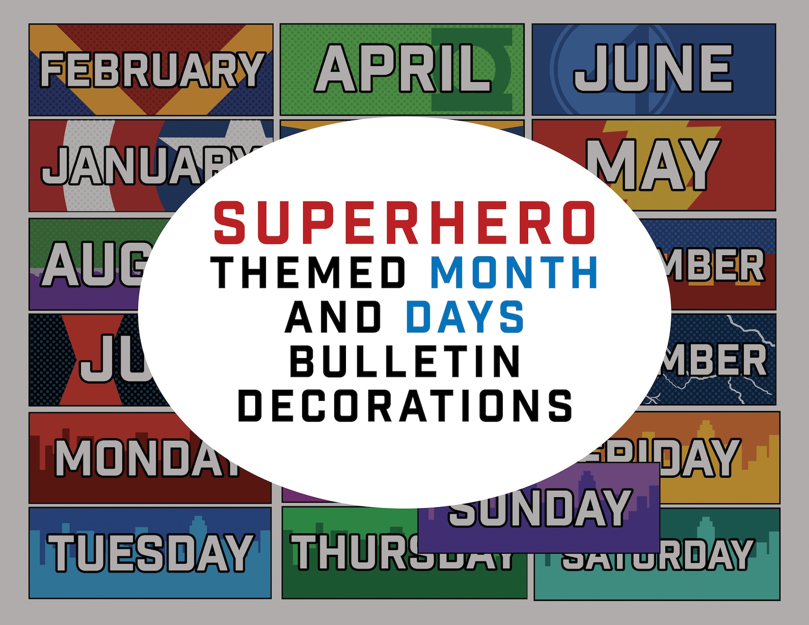 Superhero Calendar Month and Days PRINTABLE Classroom Bulletin ...