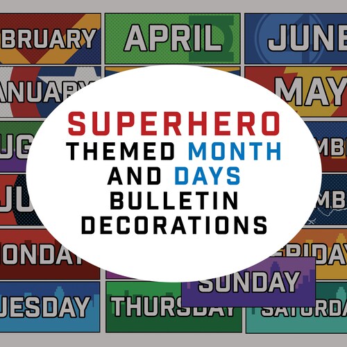 Superhero Calendar Month and Days PRINTABLE Classroom Bulletin - Etsy