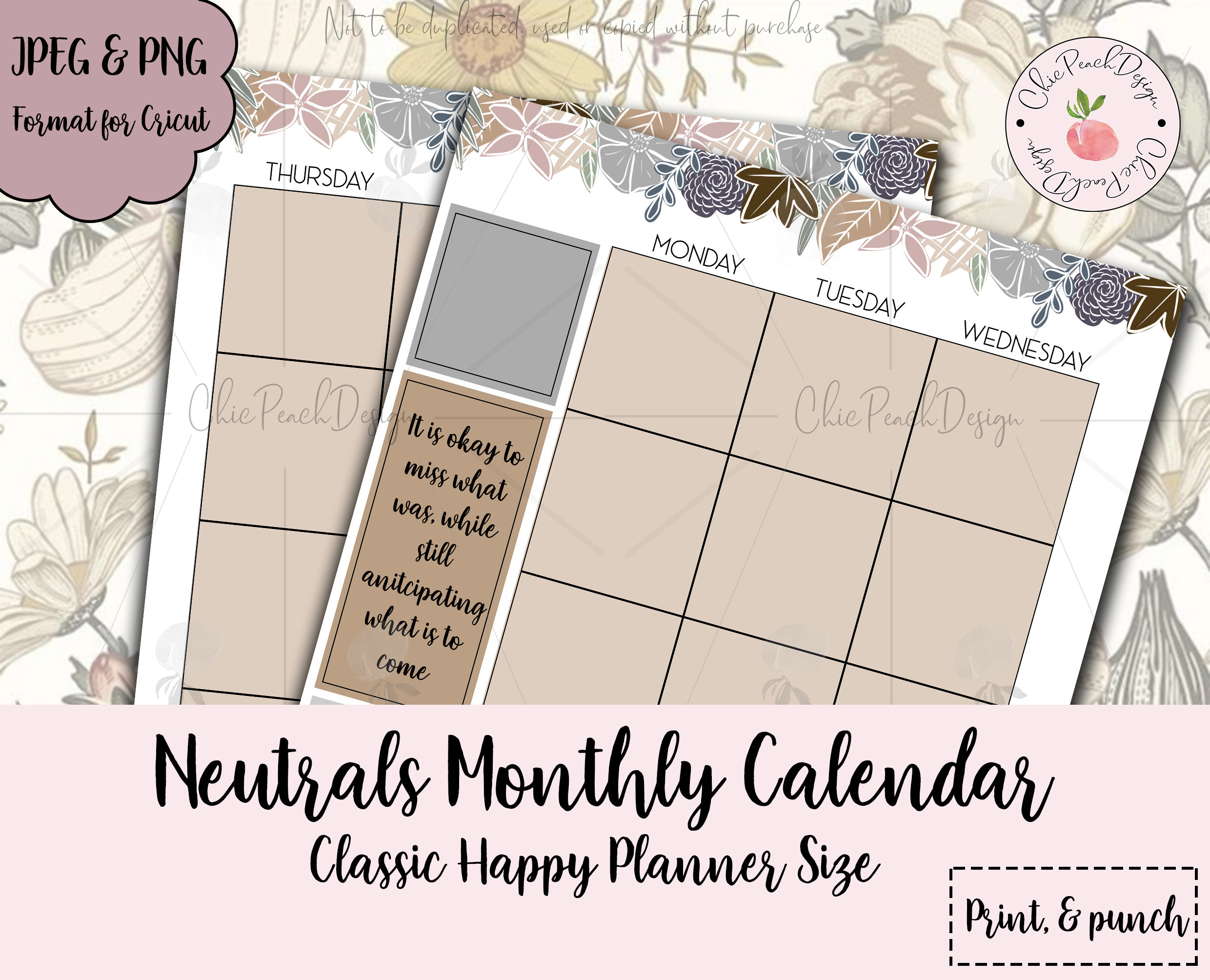 Printable Happy Planner Neutral Monthly Calendar - Etsy