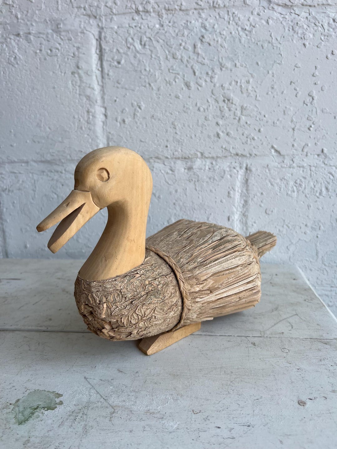 Vintage Duck Folk Art Wood & Straw Duck Figurine | Neutral Vintage Home ...
