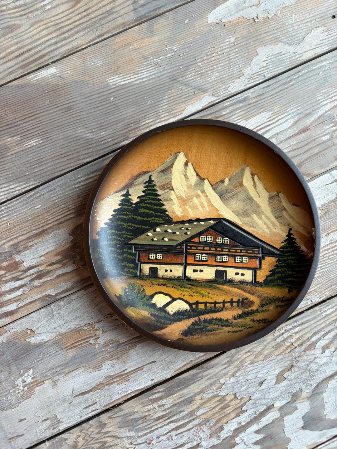 Vintage Round Wooden Painted Pfaff Plate, Hanging Rustic Home Decor ...