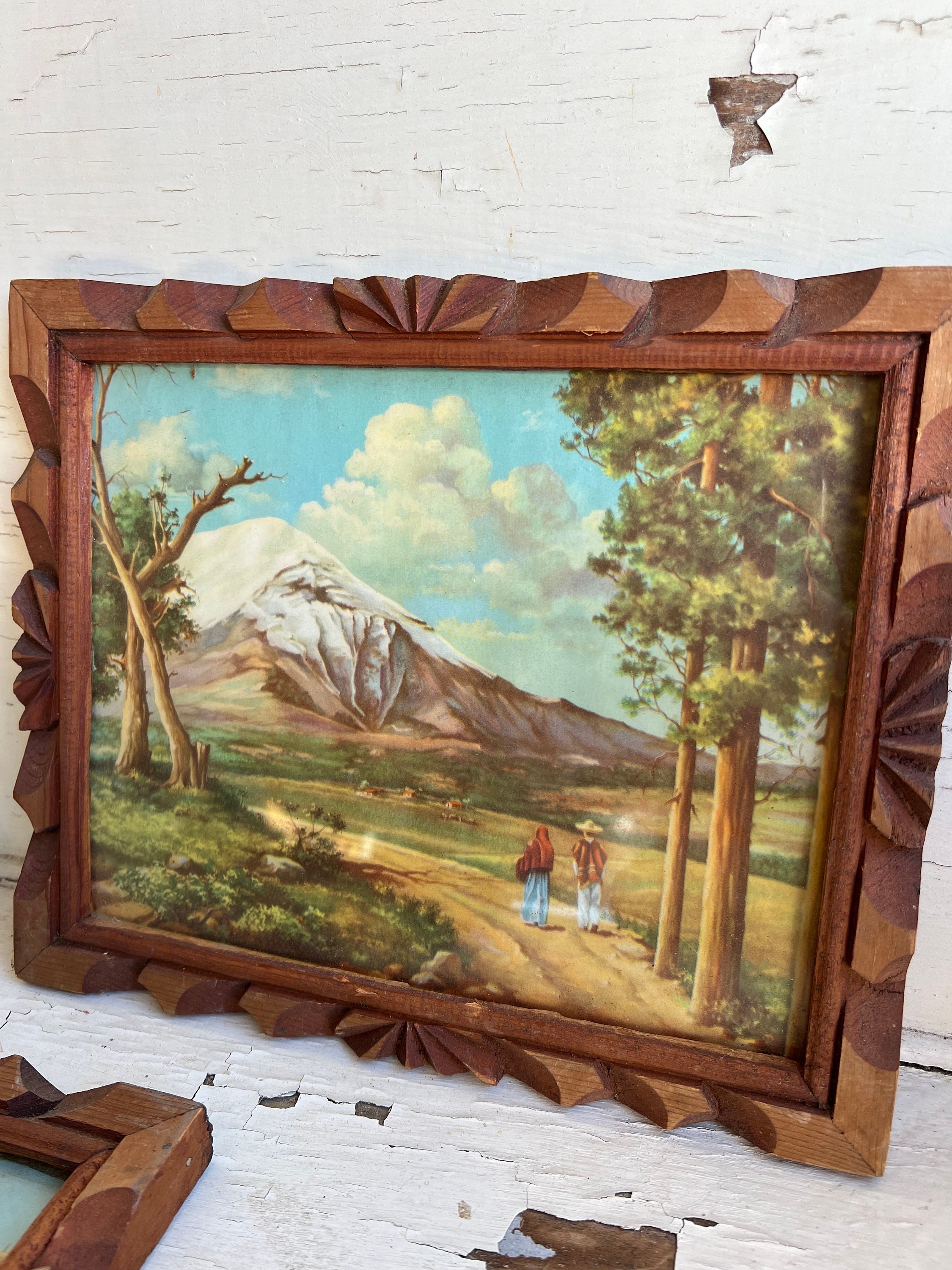 Vintage Landscape Pictures in Unique Wooden Frames, 11x9 Three Art Deco ...