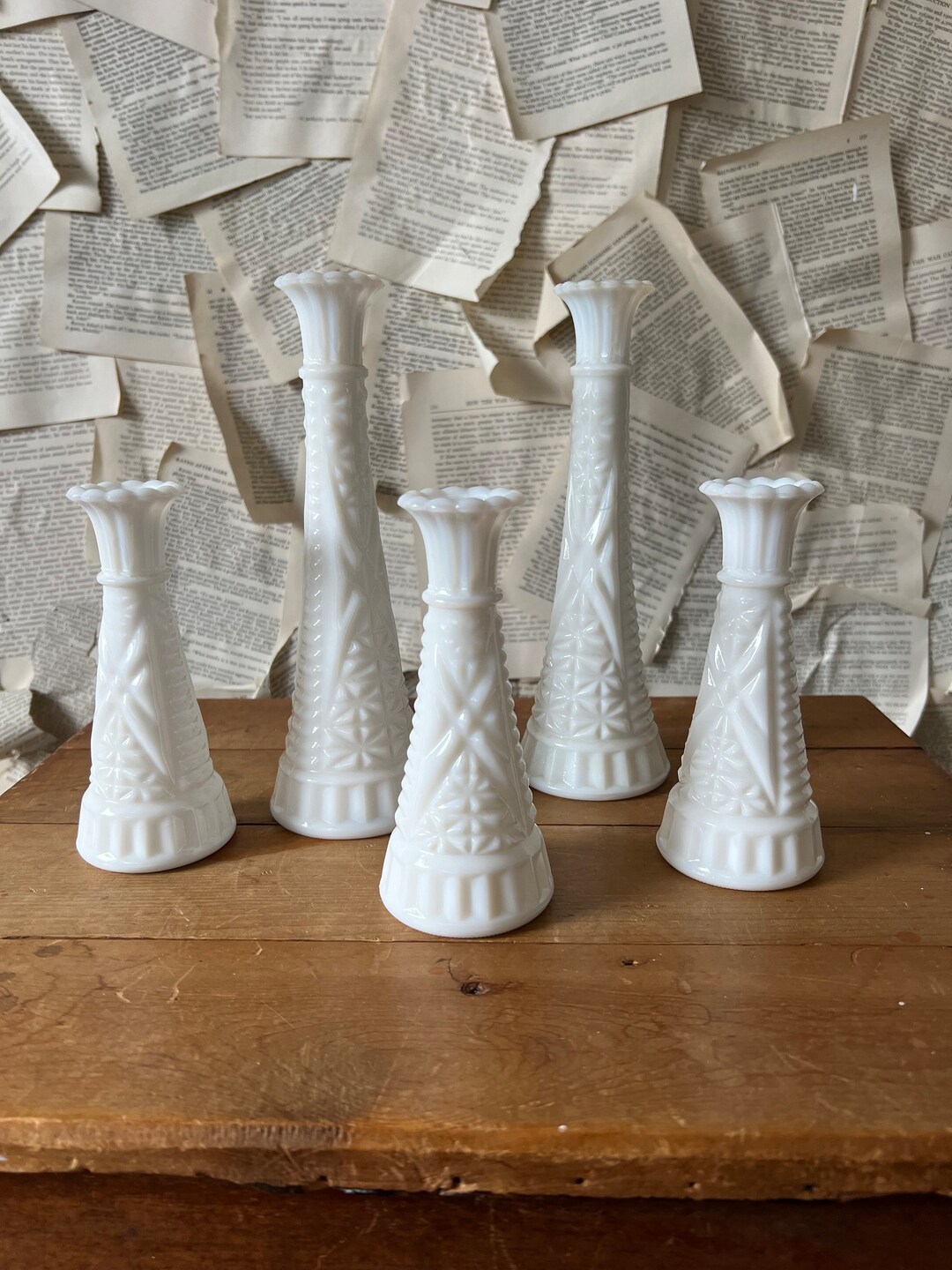 Vintage Milk Glass Vase {two Sizes} | 9" & 6" Stars and Bars Milk Glass ...