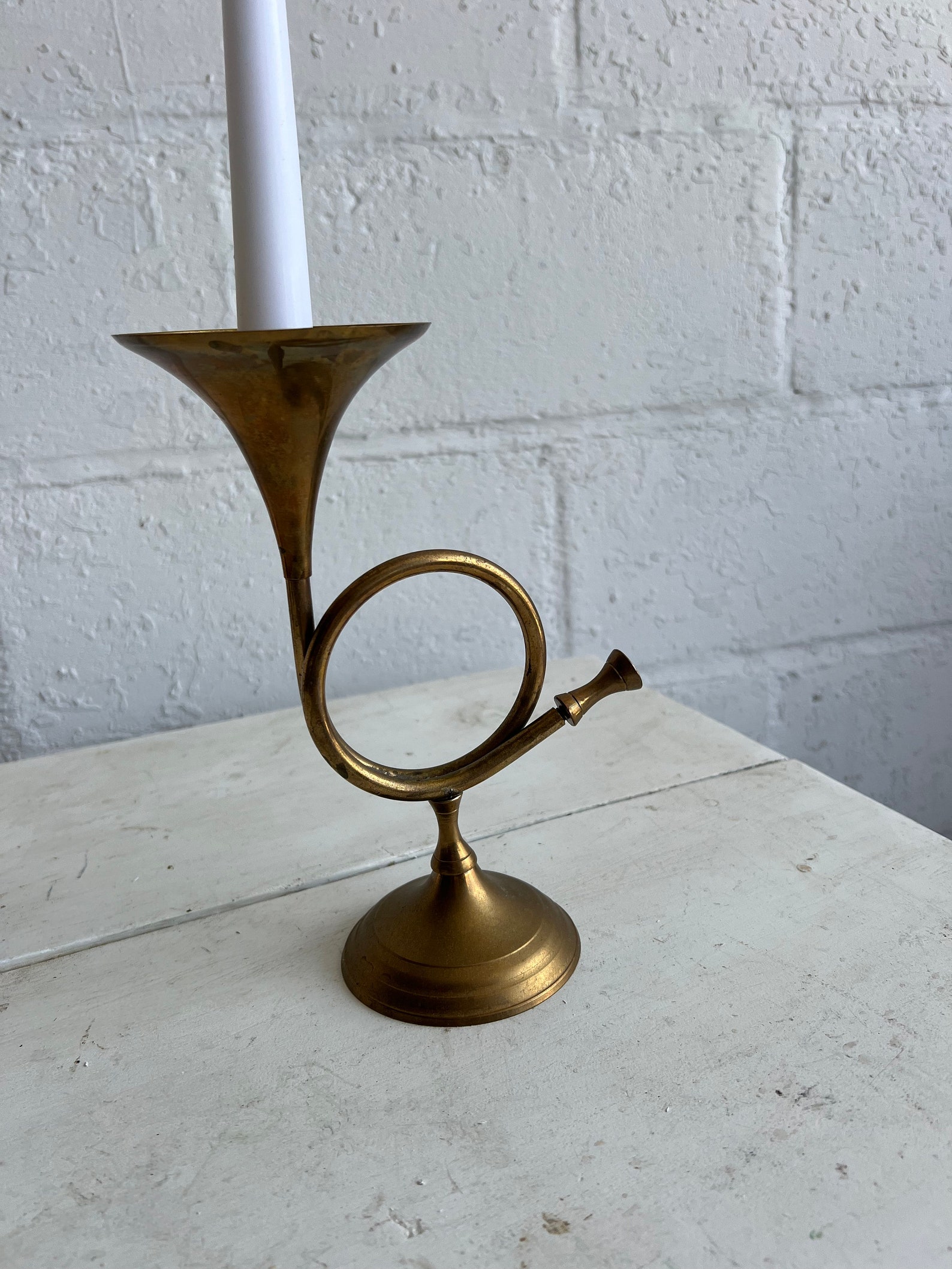 Vintage 9 Brass Horn Candlestick Holder , French Horn Candle Holder ...