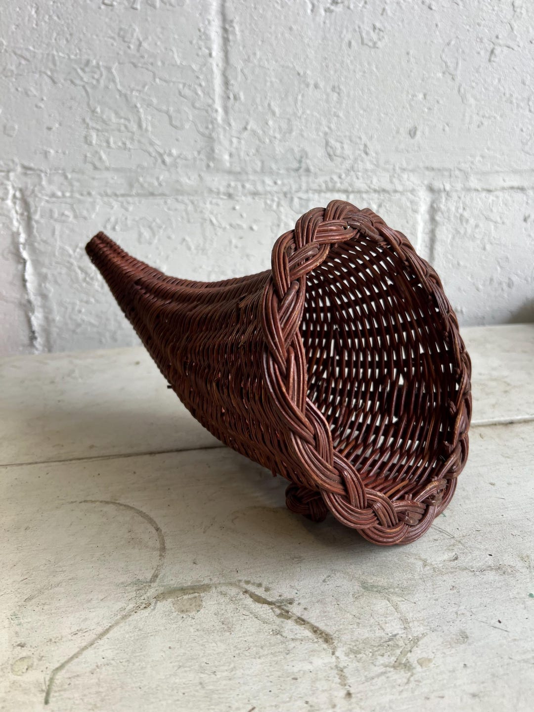 Vintage Woven Wicker Cornucopia Horn: Fall Vase Filler, 11" Long - Etsy