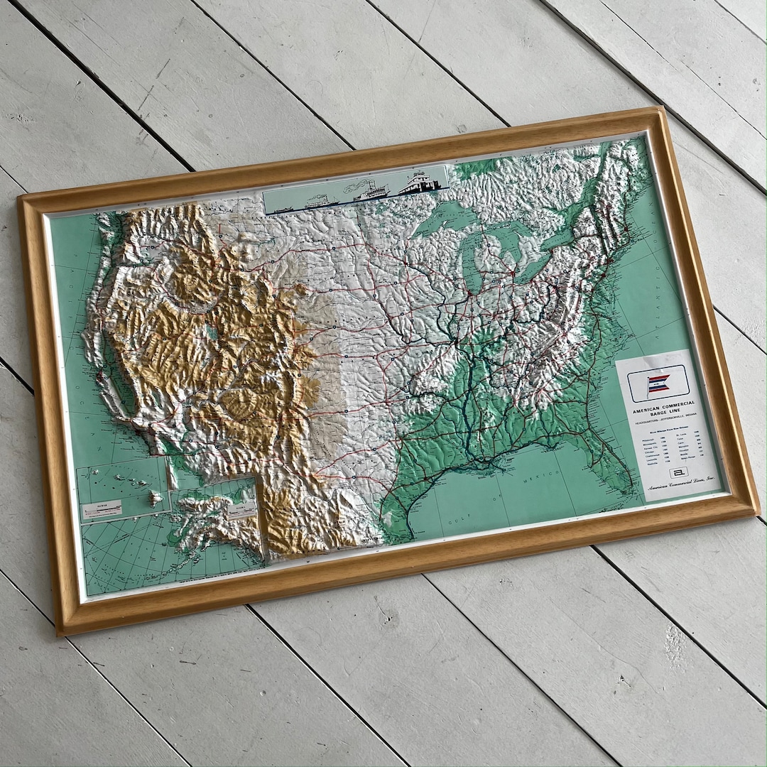 Vintage USA Map Aqua USA Map, 28x18 Great Color & Unique Decor Piece ...