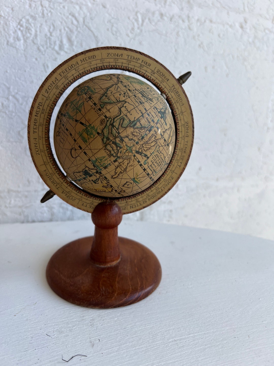 Small Vintage Globe With Wooden Base | 6.75" Globe, Shelf Styling With ...