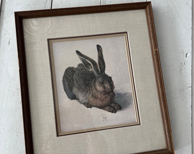 Vintage Wood Framed Rabbit Print by Albert Durer 16x15 Vintage Animal ...