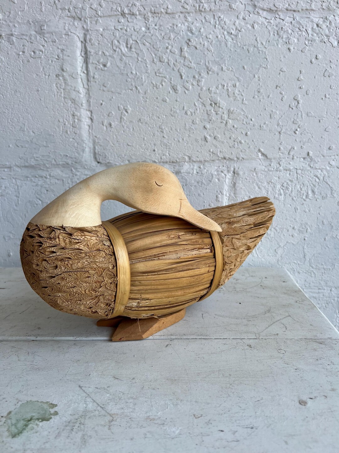 Vintage Duck Folk Art Wood & Straw Duck Figurine 13" | Neutral Vintage ...