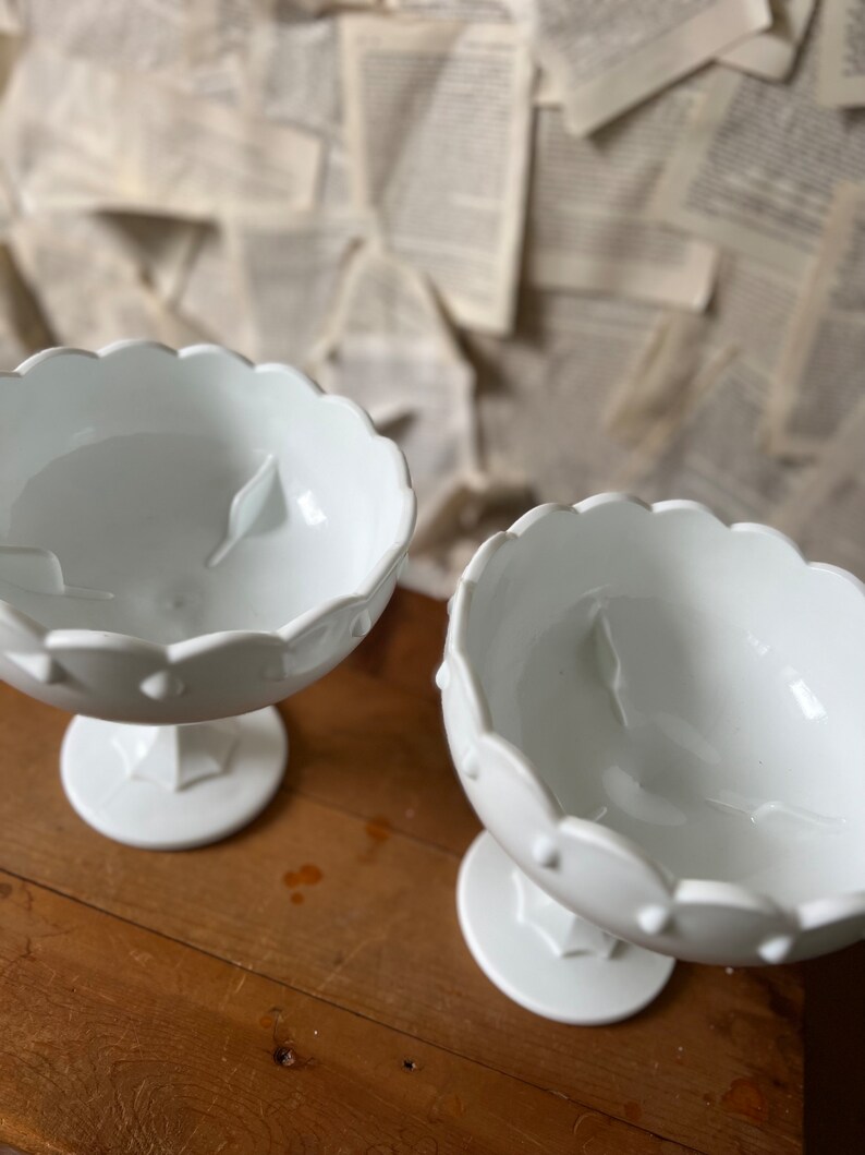 Vintage Large Milk Glass Pedestal Teardrop Compote one Milk Glass Vase ...