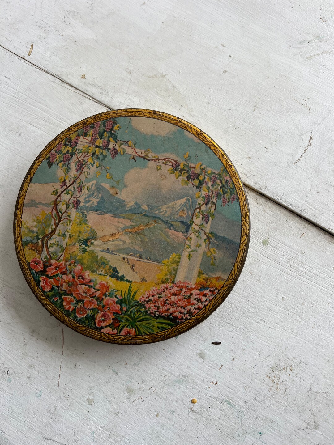 Antique Spring Mountain Tin | Tindeco Antique Tin Box, Mountain ...