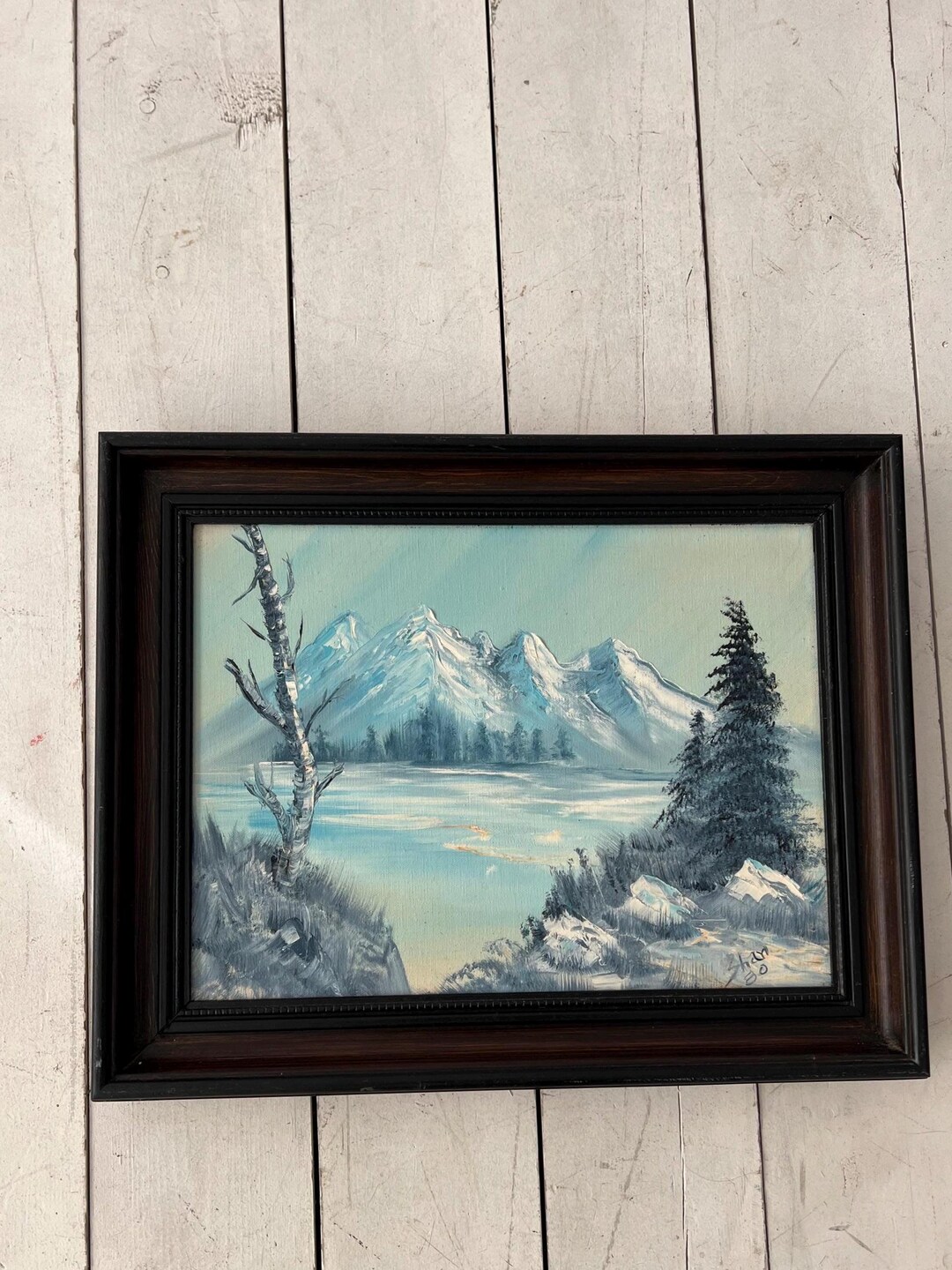 Original Vintage Mountains & Snow Painting, 20x16 Framed, Vintage Snowy ...