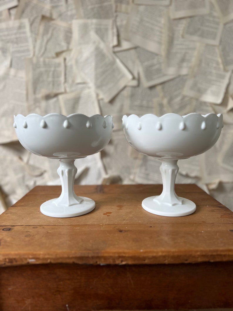 Vintage Large Milk Glass Pedestal Teardrop Compote one Milk Glass Vase ...