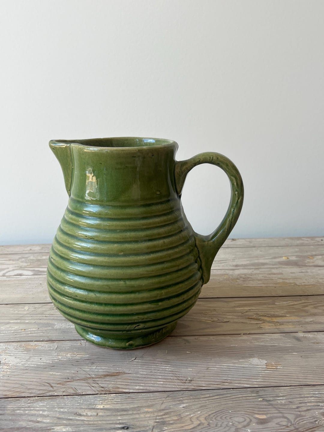 Vintage Mccoy Pottery Pitcher: Gloss Green Ribbed Beehive Design - Etsy