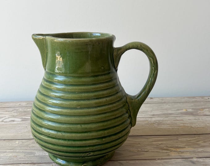 Vintage Mccoy Pottery Pitcher: Gloss Green Ribbed Beehive Design - Etsy