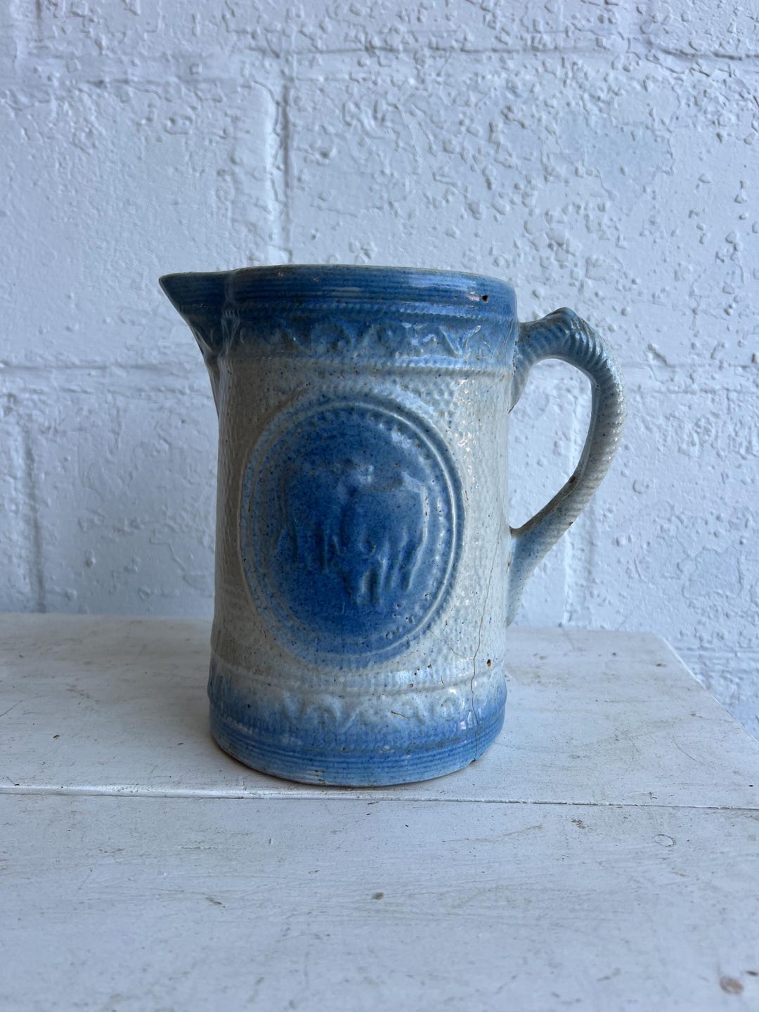 Antique Salt Glaze Stoneware Pitcher: Farmhouse Cow Decor (8") - Etsy