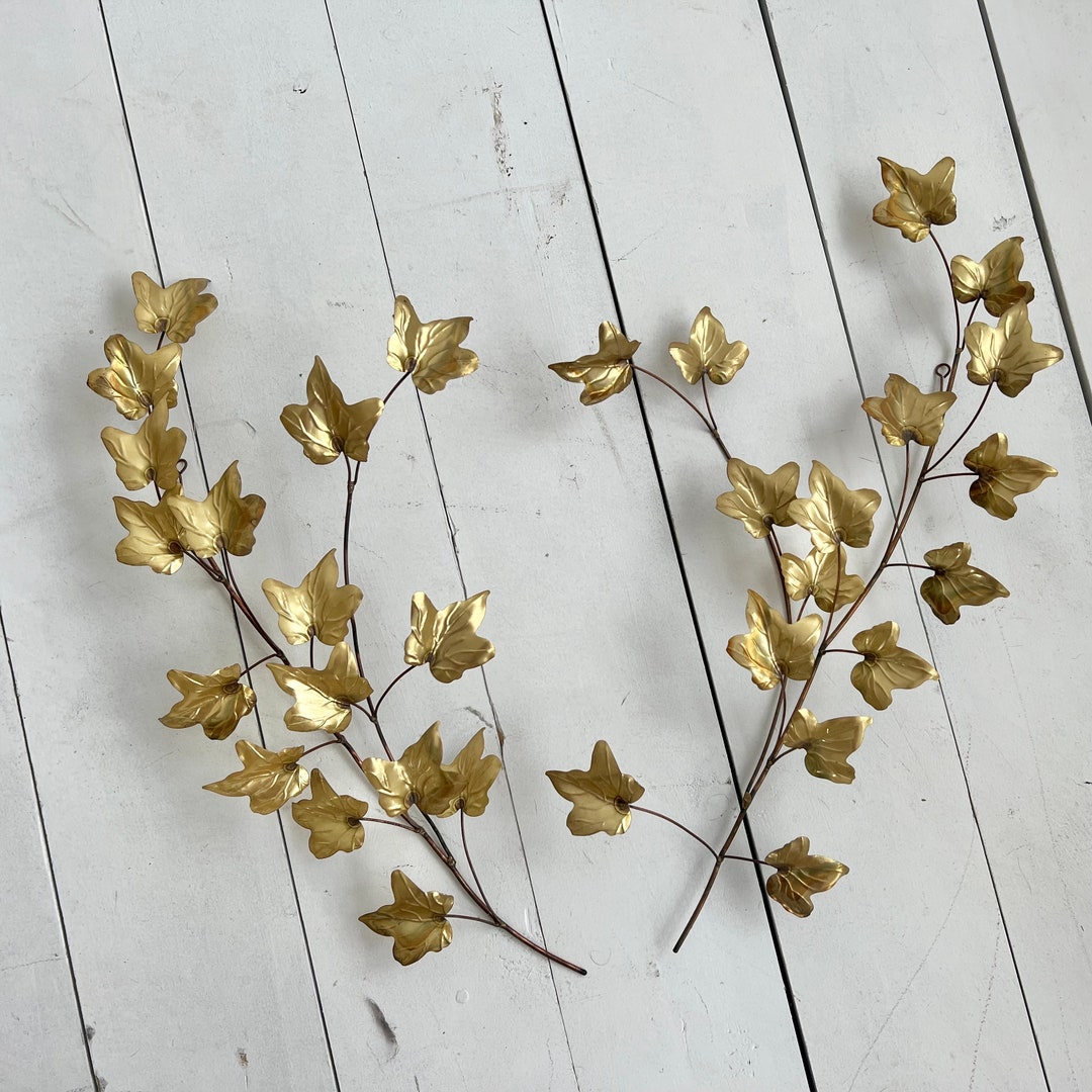 Vintage Metal Gold Leaf Wall Art, Pair | 20" MCM Metal Wall Art | Gold ...