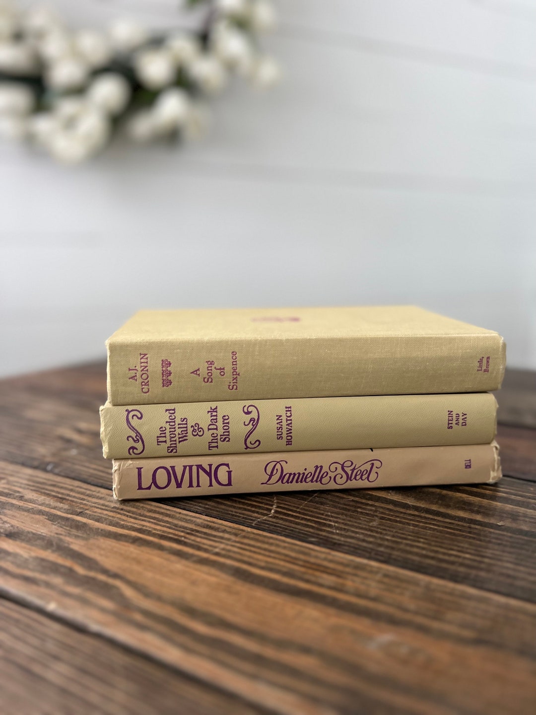 VINTAGE BOOK STACK | 3 Vintage Beige, Neutral Books for Shelf Decor ...