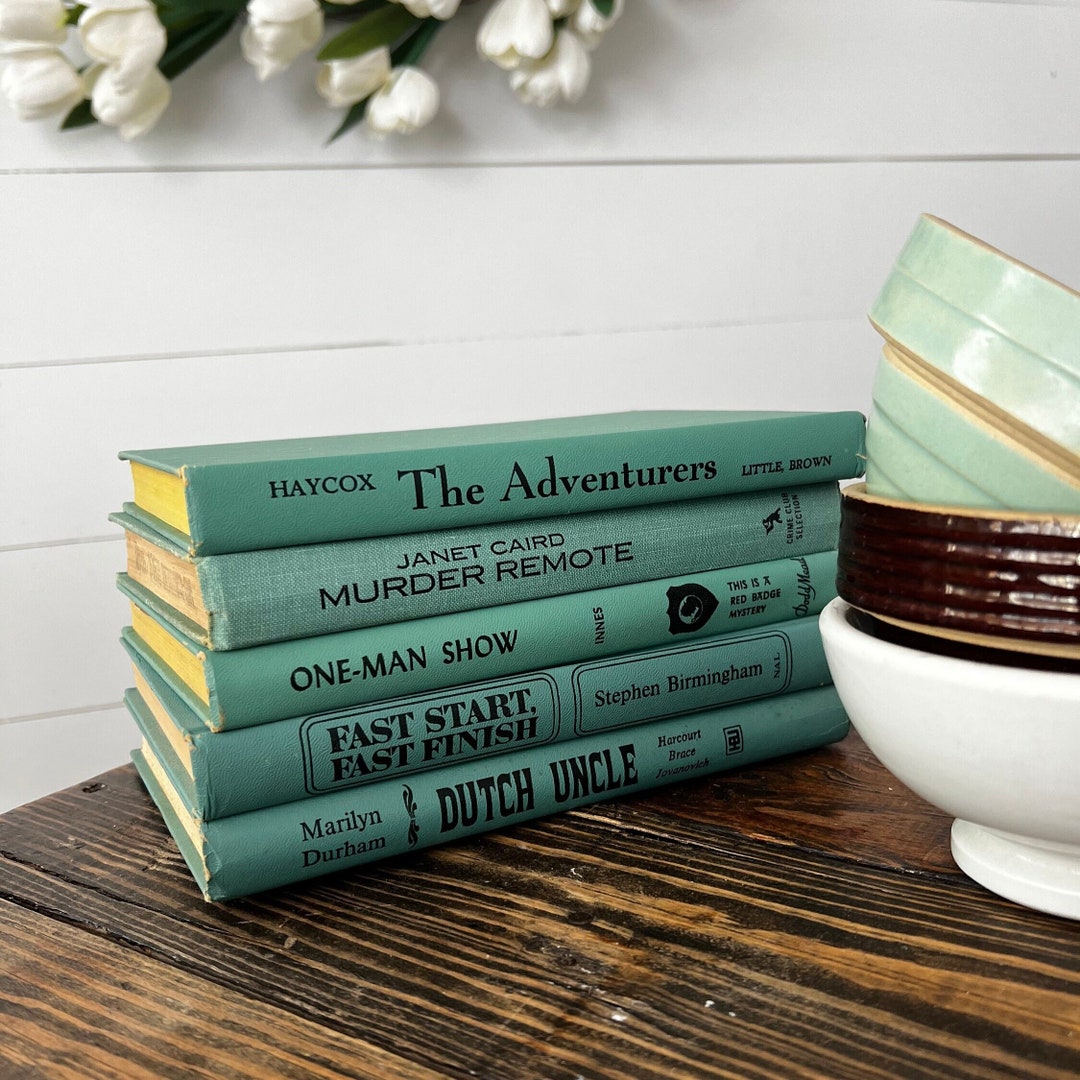 VINTAGE BOOK STACK | Vintage Teal, Aqua, Mint Green Books for Shelf ...