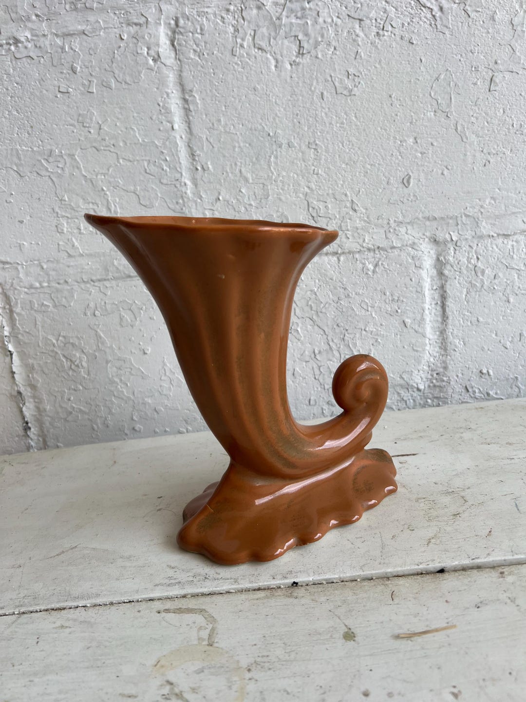 Vintage Orange Pottery Cornucopia Vase: Fall Floral Container (8.5") - Etsy