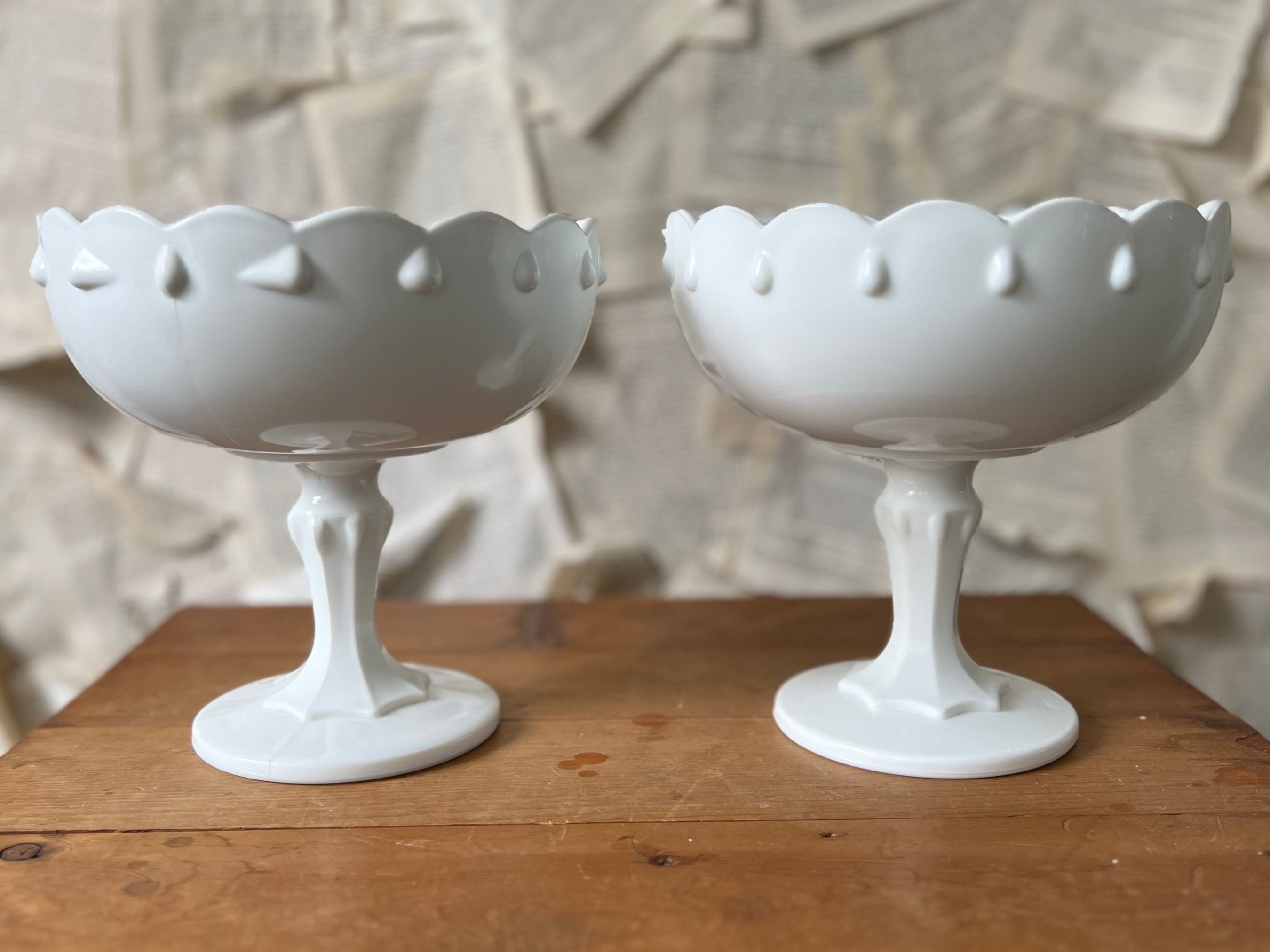 Vintage Large Milk Glass Pedestal Teardrop Compote one Milk Glass Vase ...