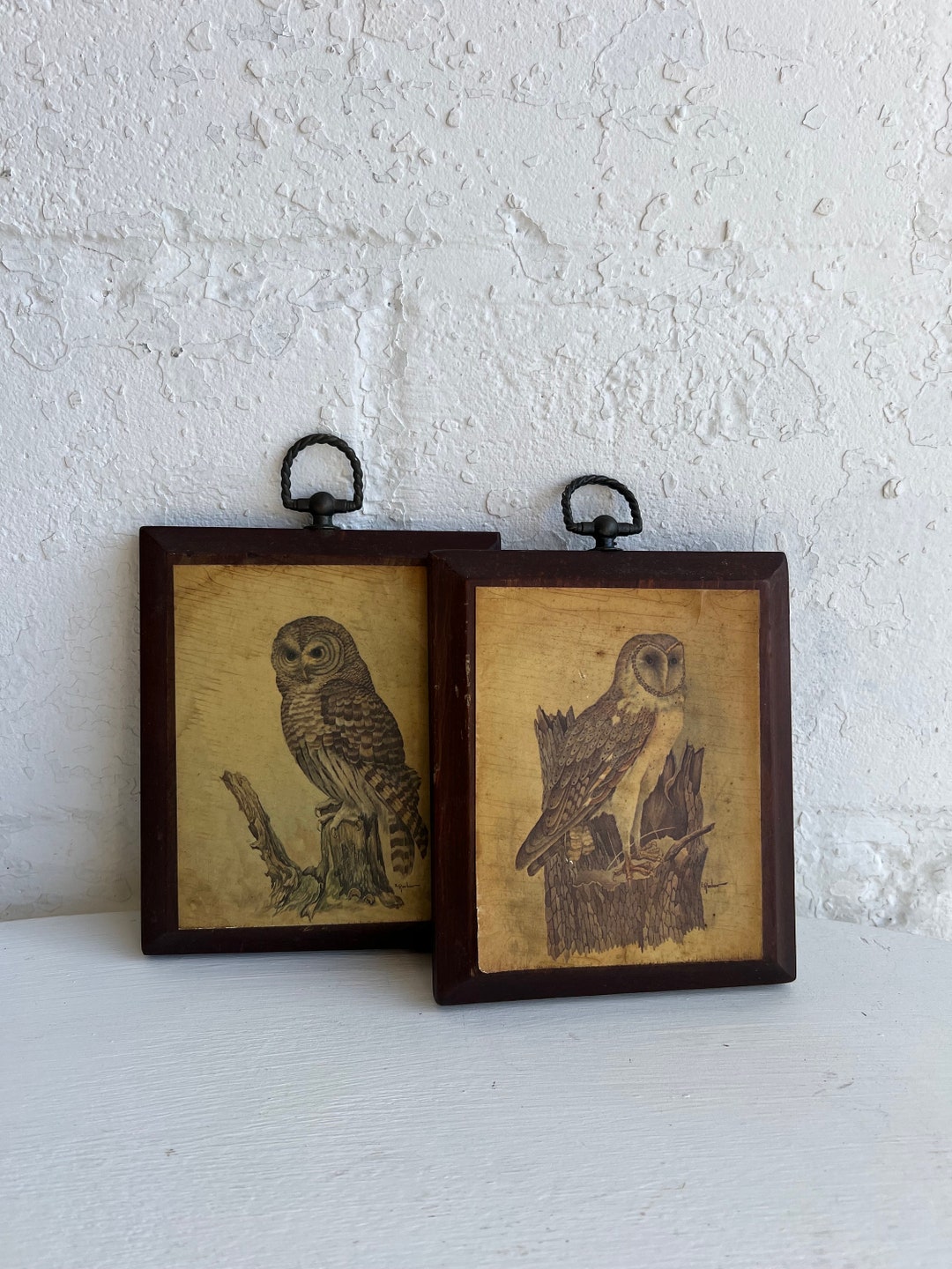 Vintage Wooden Owl Decoupage Art, PAIR, Vintage Owl Art, Bird Art 1977 ...