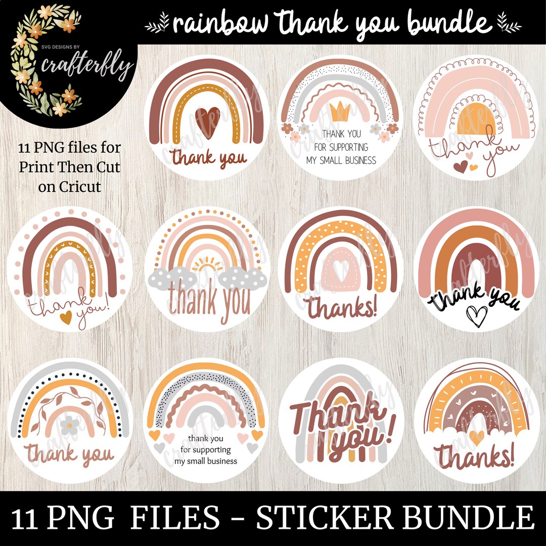 Rainbow Thank You Stickers PNG Files, Small Business, Print Then Cut ...