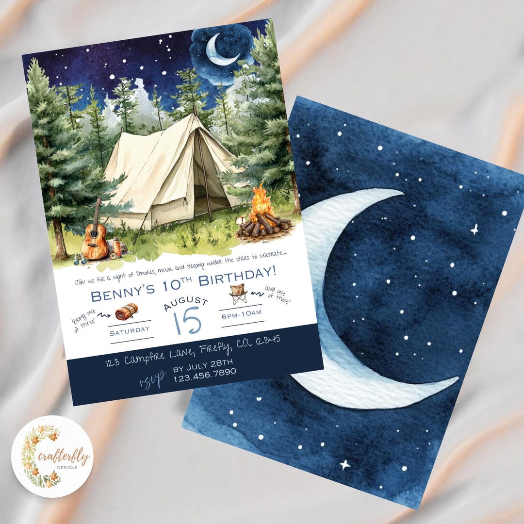 Campfire Birthday Invitation, Boys Sleepover, Digital, Editable ...