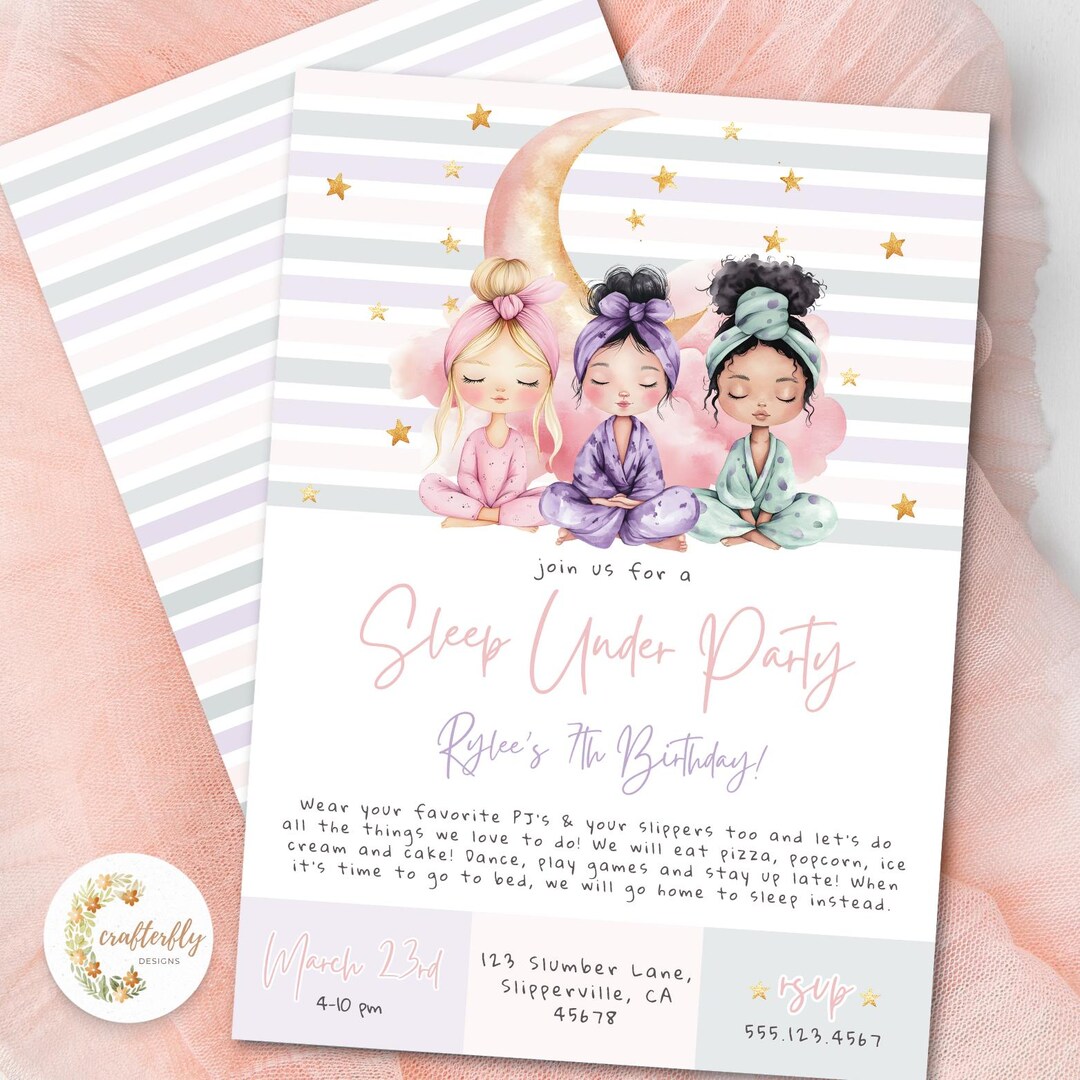 Sleep Under Birthday Invitation: Girls Sleepover Party, Editable Canva ...