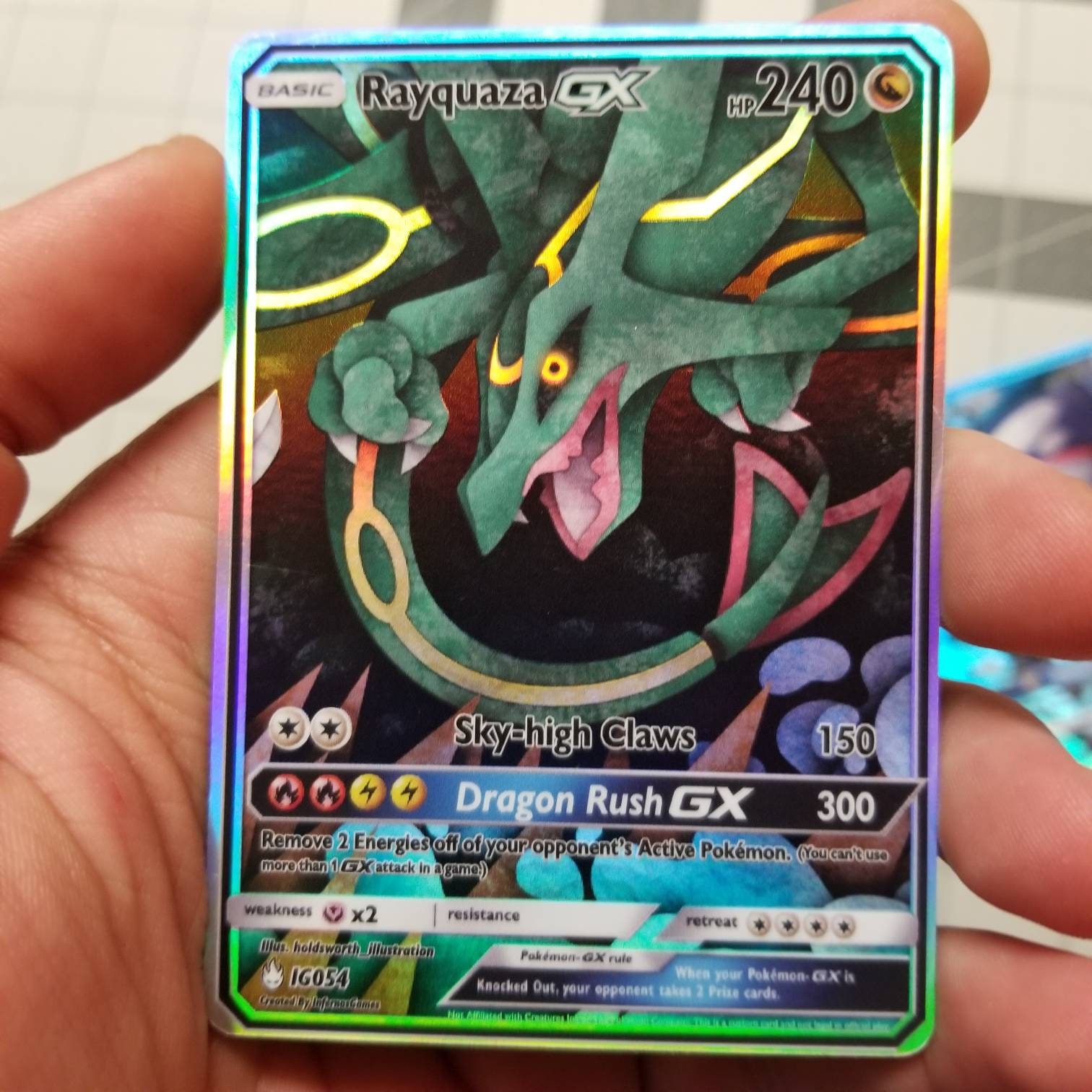 Rayquaza GX Full Art Rainbow Holo Tarot Card Custom Orica | Etsy