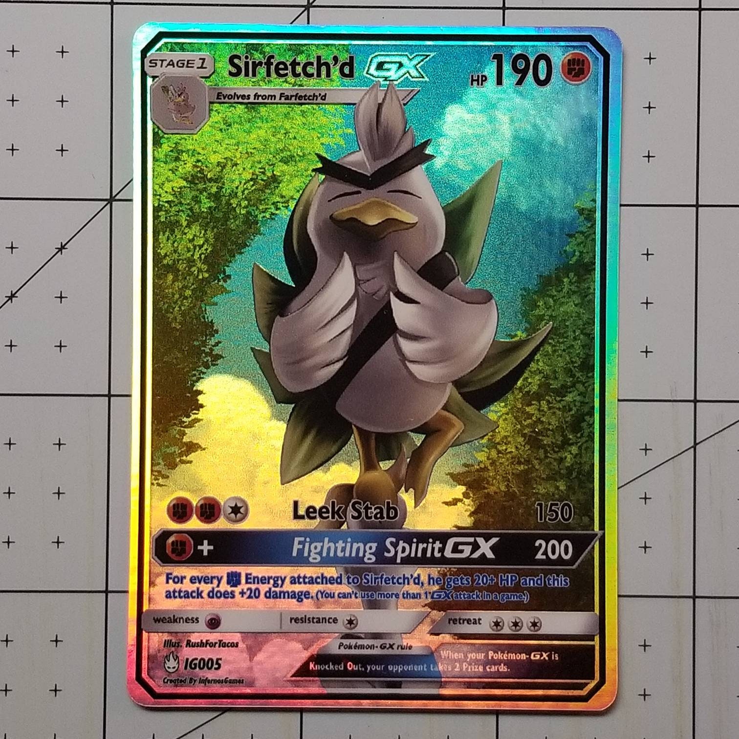 Sirfetch'd GX Full Art Rainbow Holo Custom Orica Pokemon | Etsy