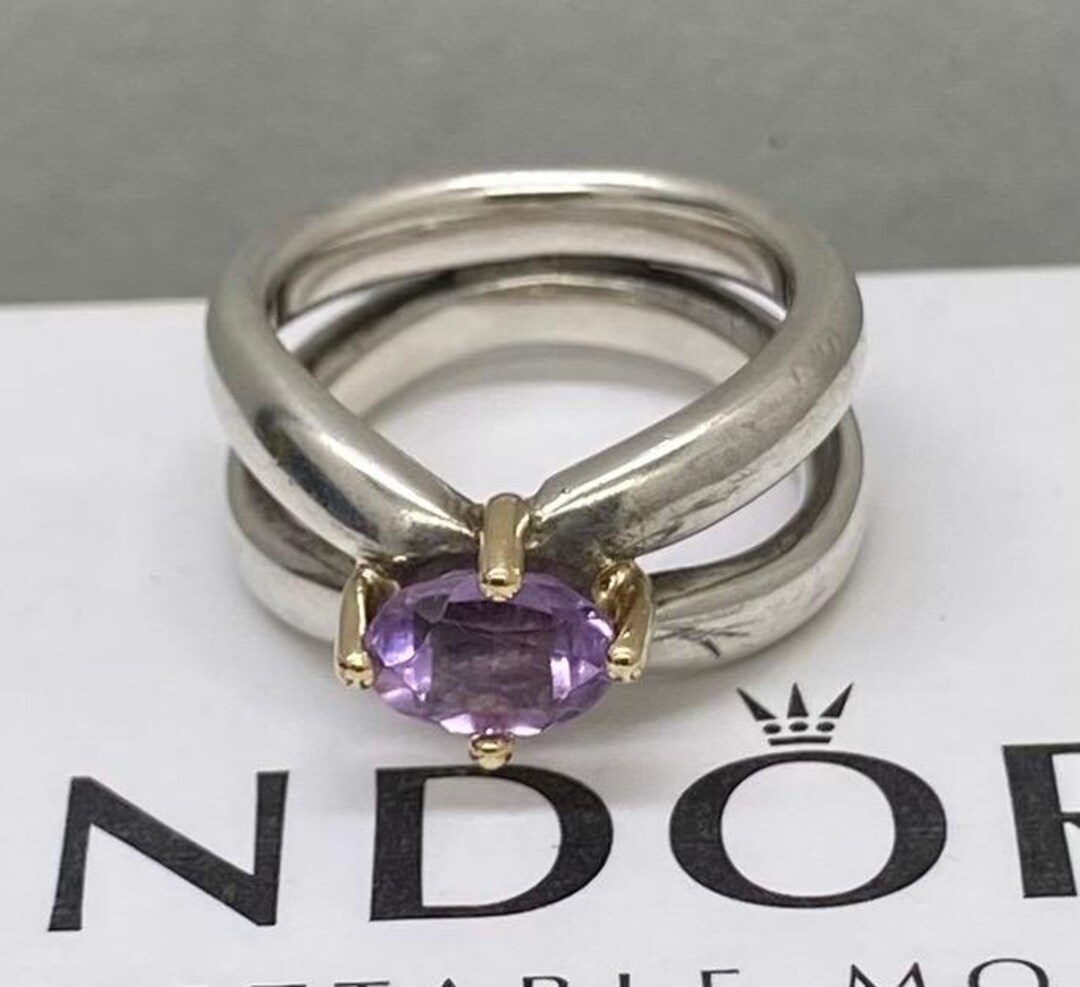 Pandora Ale 925 Sterling Silver & 14kt Amethyst Chunky Ring Size 6.5 - Etsy