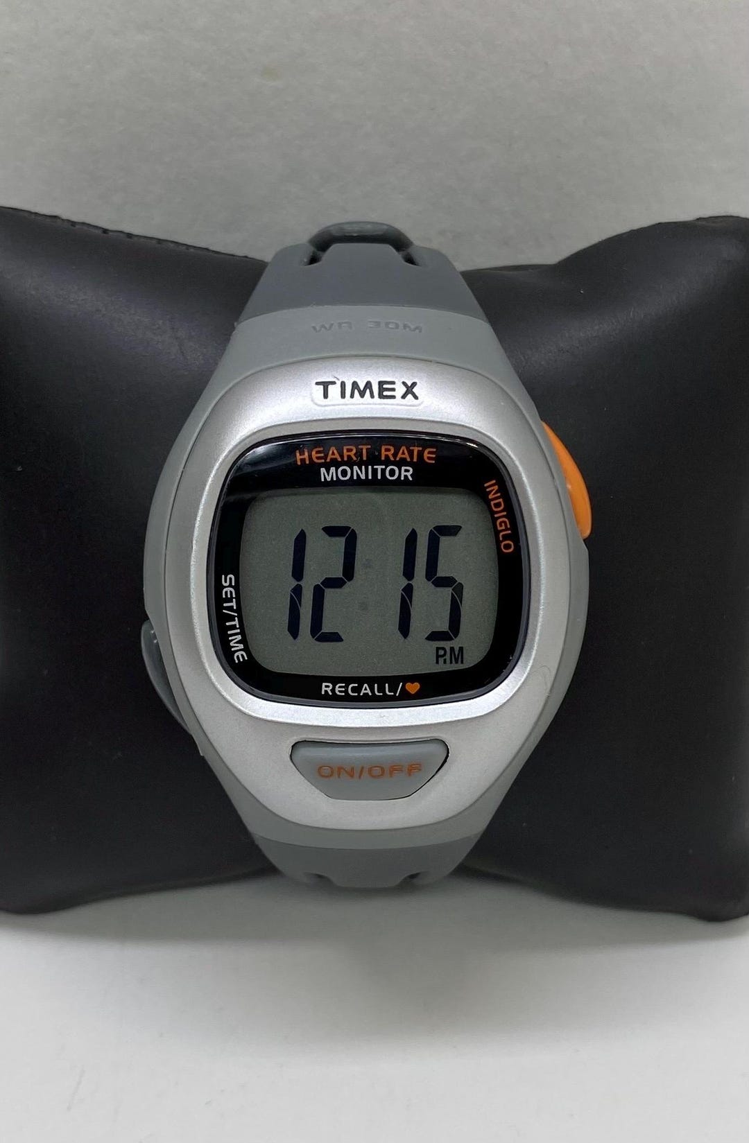 Timex Heart Rate Monitor Digital Watch Gray Buckle Band Silver Tone ...