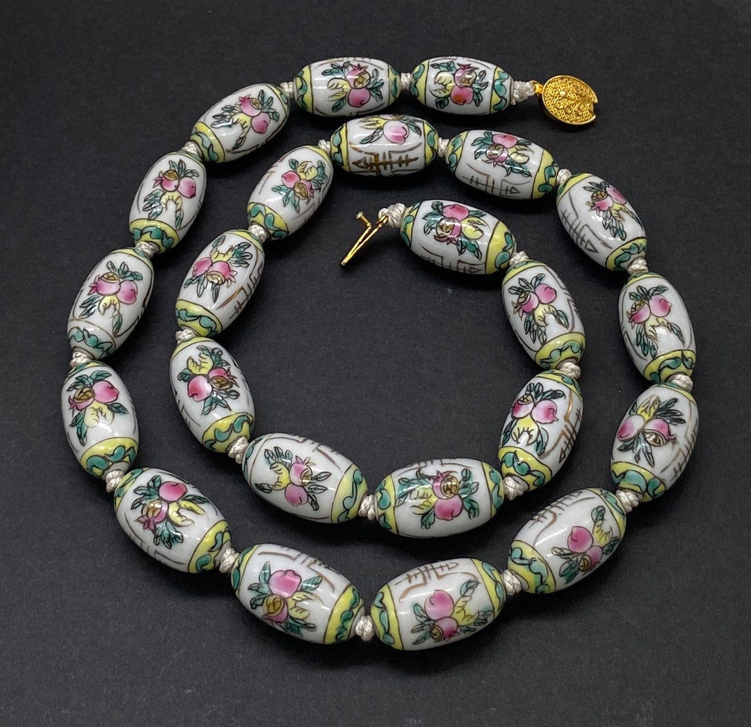 Vintage Chinese Import Enamel Porcelain Hand-painted Bead Necklace - Etsy
