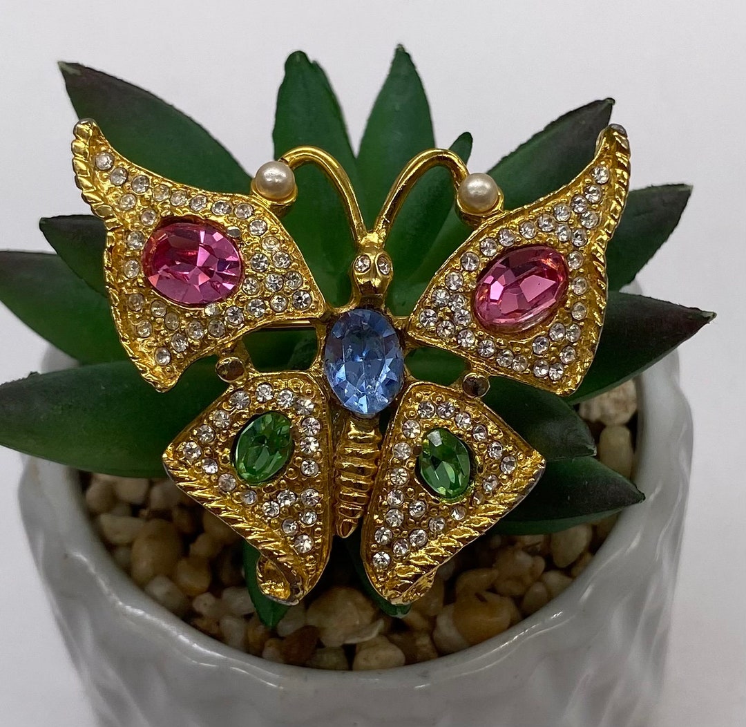 Vintage KJL Kenneth Jay Lane Gold Tone Multi Color Rhinestone Crystal ...