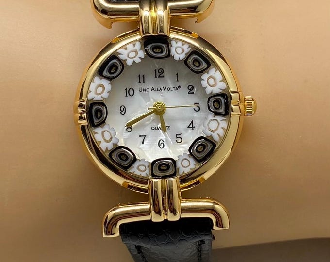 Vintage Venice Murano Glass Millefiori Flower Ladies Watch With Leather ...