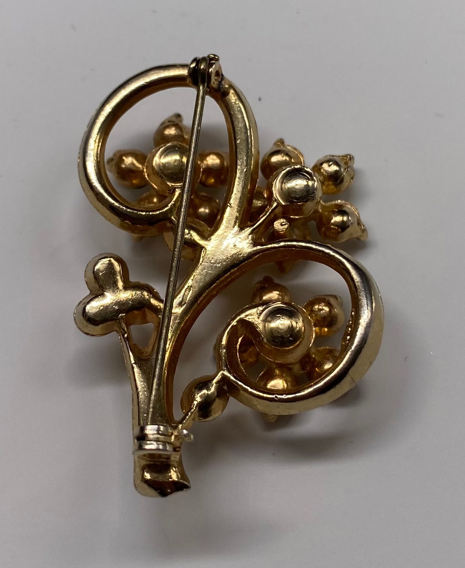 Vintage Art Deco Gold Tone Flower With Rhinestone Crystal Brooch - Etsy
