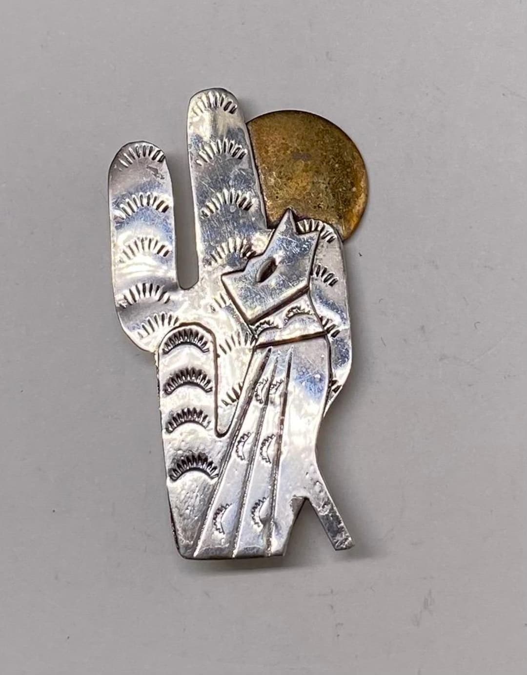 Vintage Sterling Silver & Brass Coyote Cactus Pin Brooch - Etsy