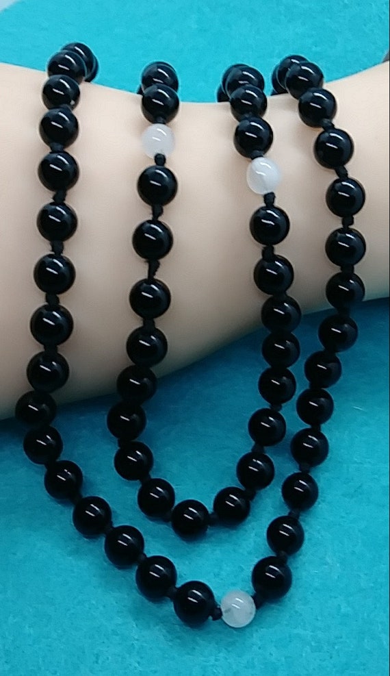 Vintage natural black onyx & quartz graduated strand … - Gem