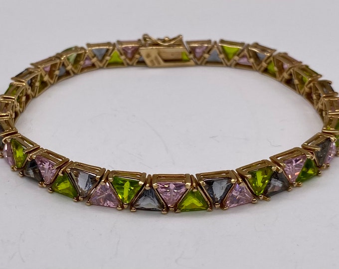 Suzanne Somers Trillion Cut Gems UTC 925 Gold Vermeil Tennis Bracelet ...