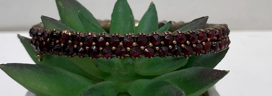 Antique Victorian Bohemian Garnet Double Row Hinge Bangle Bracelet - Etsy