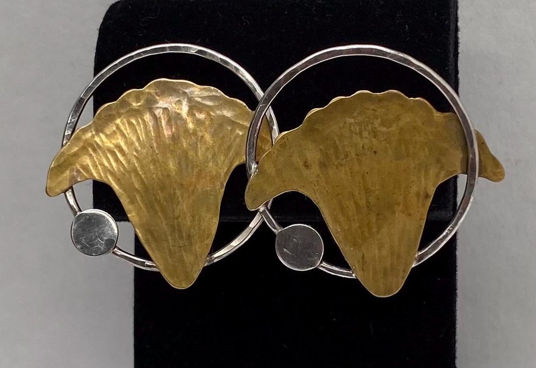 Vintage Jewelry Signed Fred Begay Sterling & Brass Unique Art Deco Stud ...