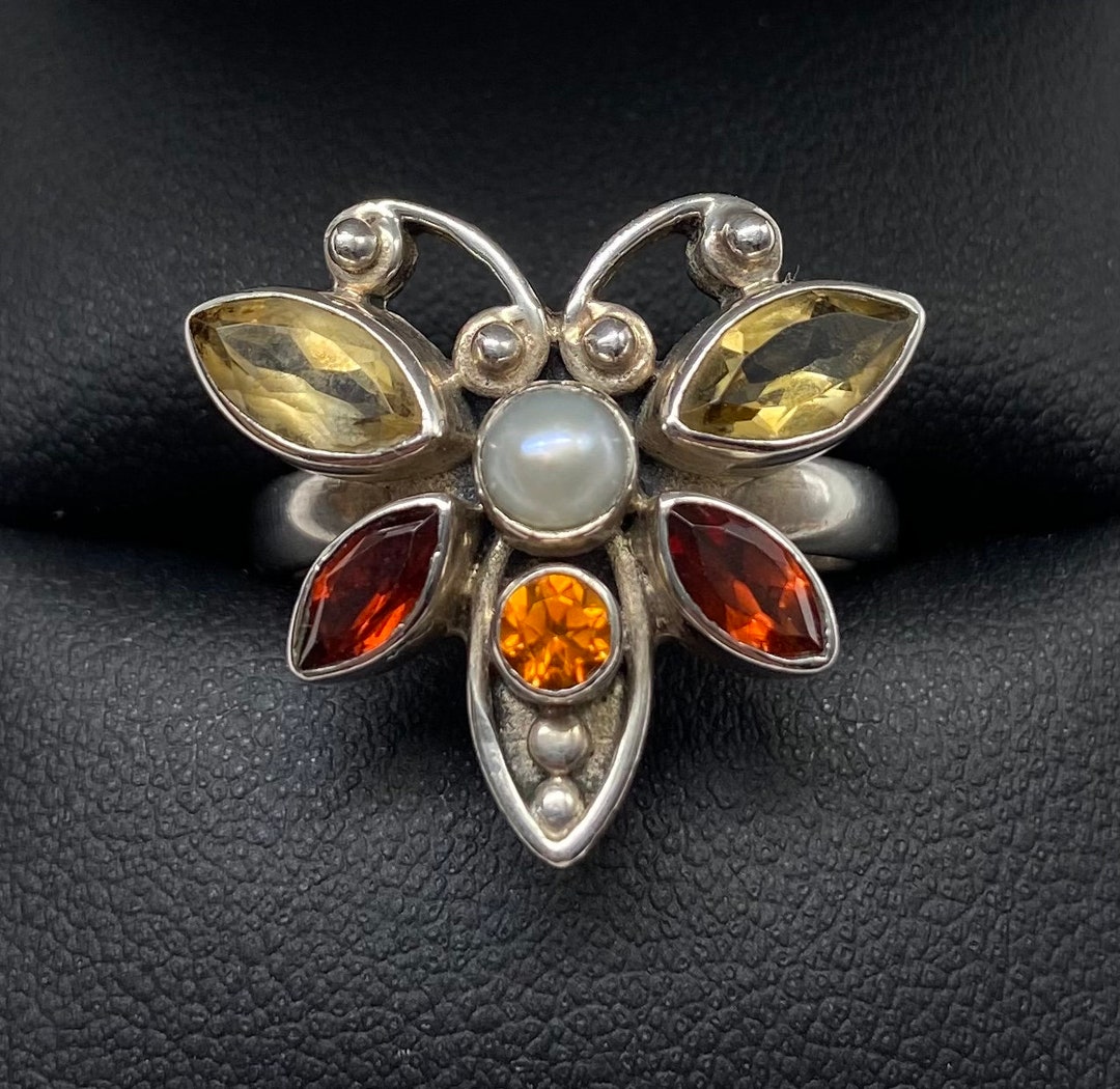 Nicky Butler Sterling Silver Garnet Multi Gemstone Butterfly Ring Size ...
